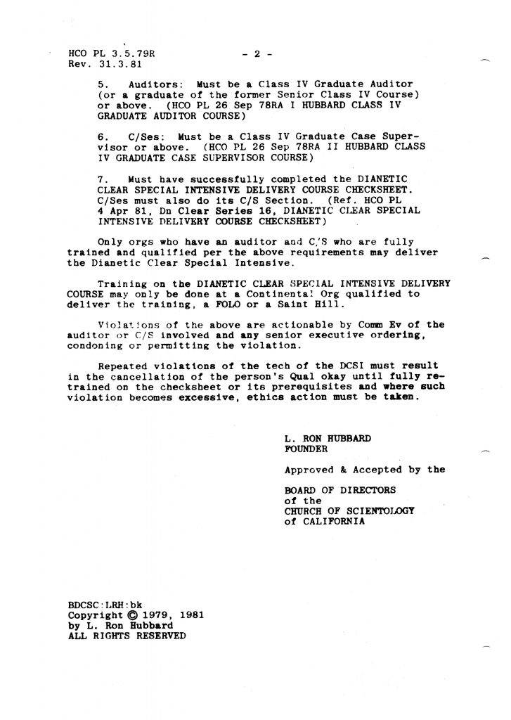 Scientology Leaks 239 : HCO Policy Letter Of 3 May 1979R Revised 31 ...